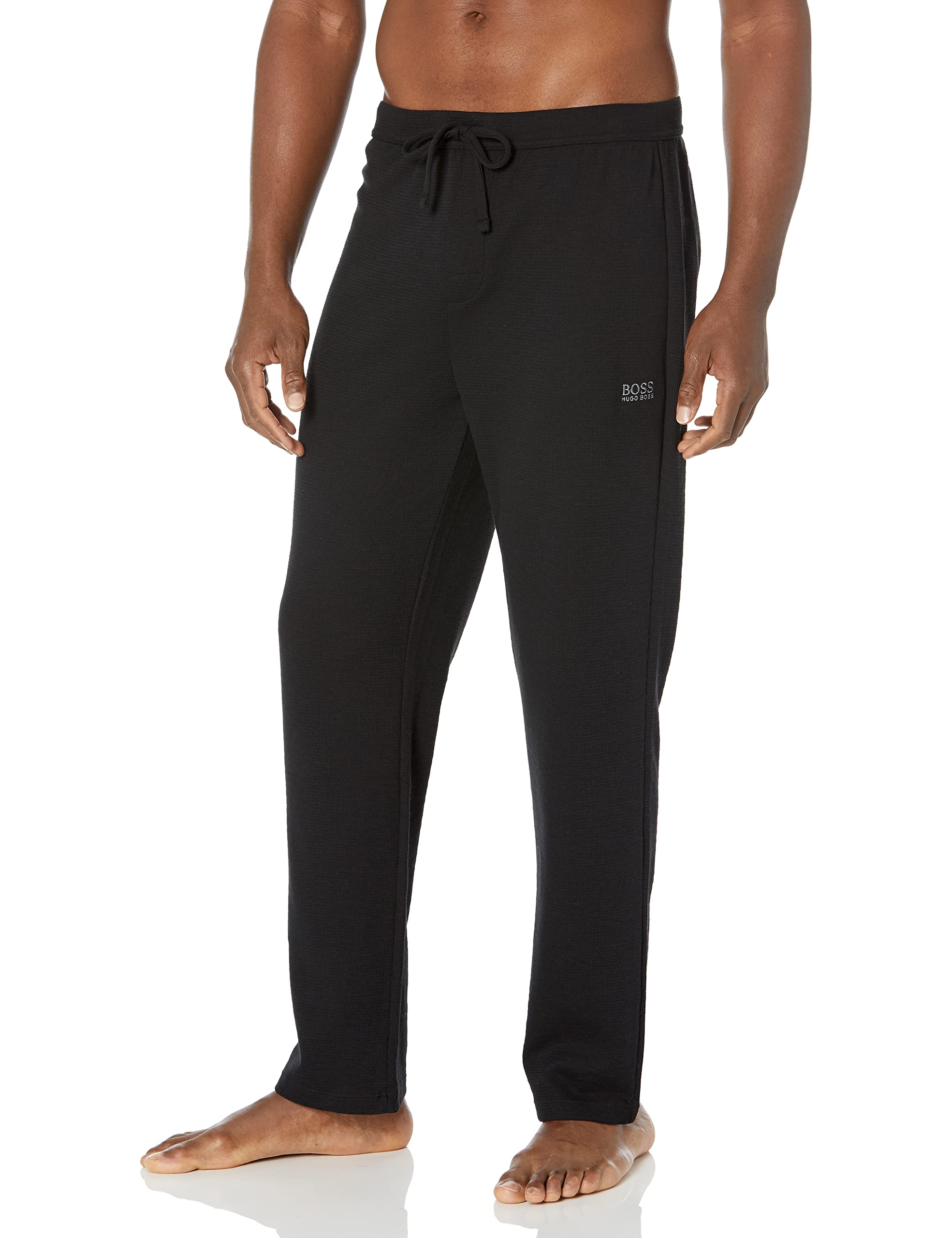 HUGO Boss Mens Waffle Cotton Blend Pants Pajama Bottom, Black, Large US
