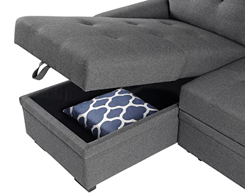 Oadeer Home Modern Reversible Sleeper Sofa with Storage Chaise Sofabed, Steel Gray