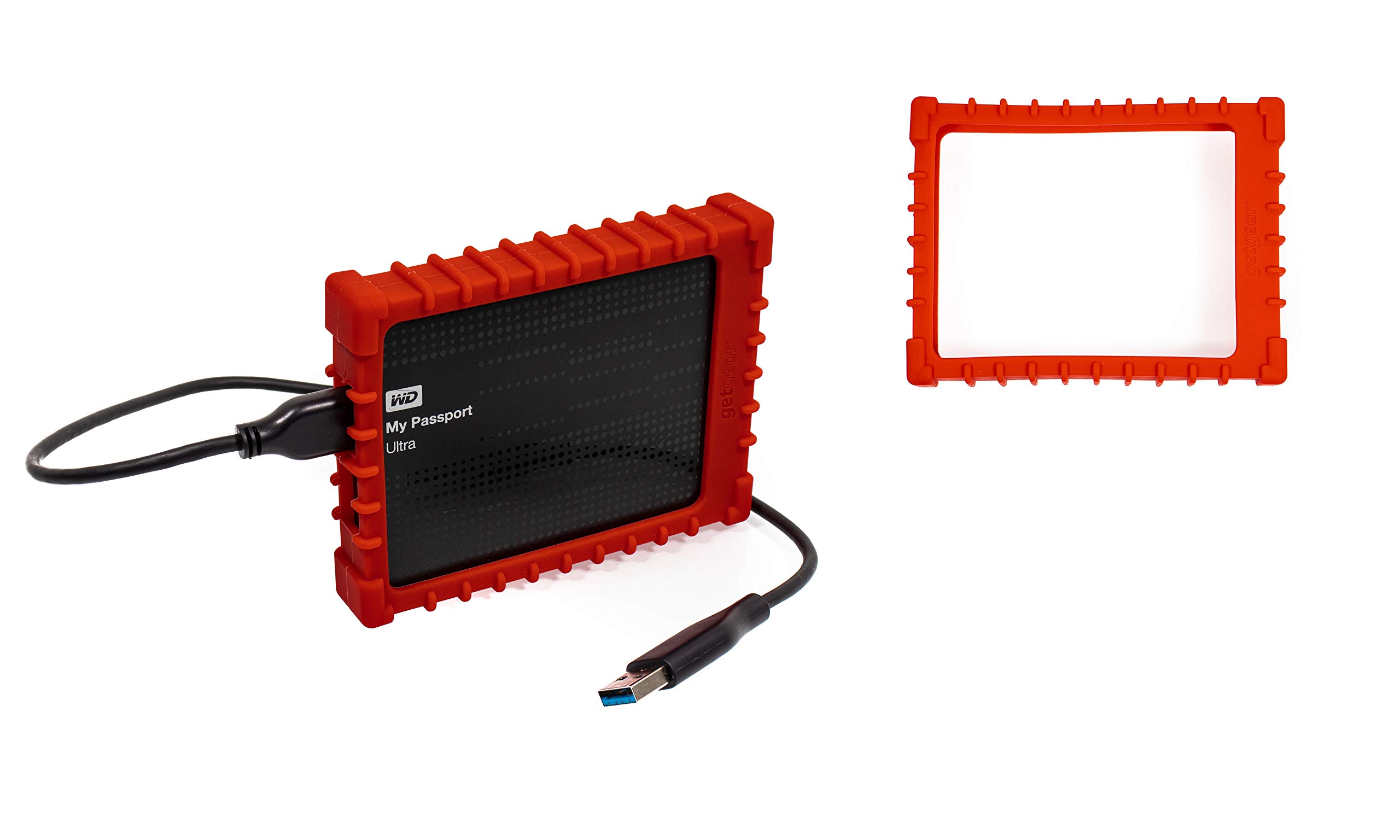 getgear Silicone External Hard Drive Bumper Case for WD Elements, My Passport Ultra, My Passport Ultra for Mac Portable External Hard Drive, 1TB, 2TB, Strong-Shock Absorbing, Slip-Resistant (Red)