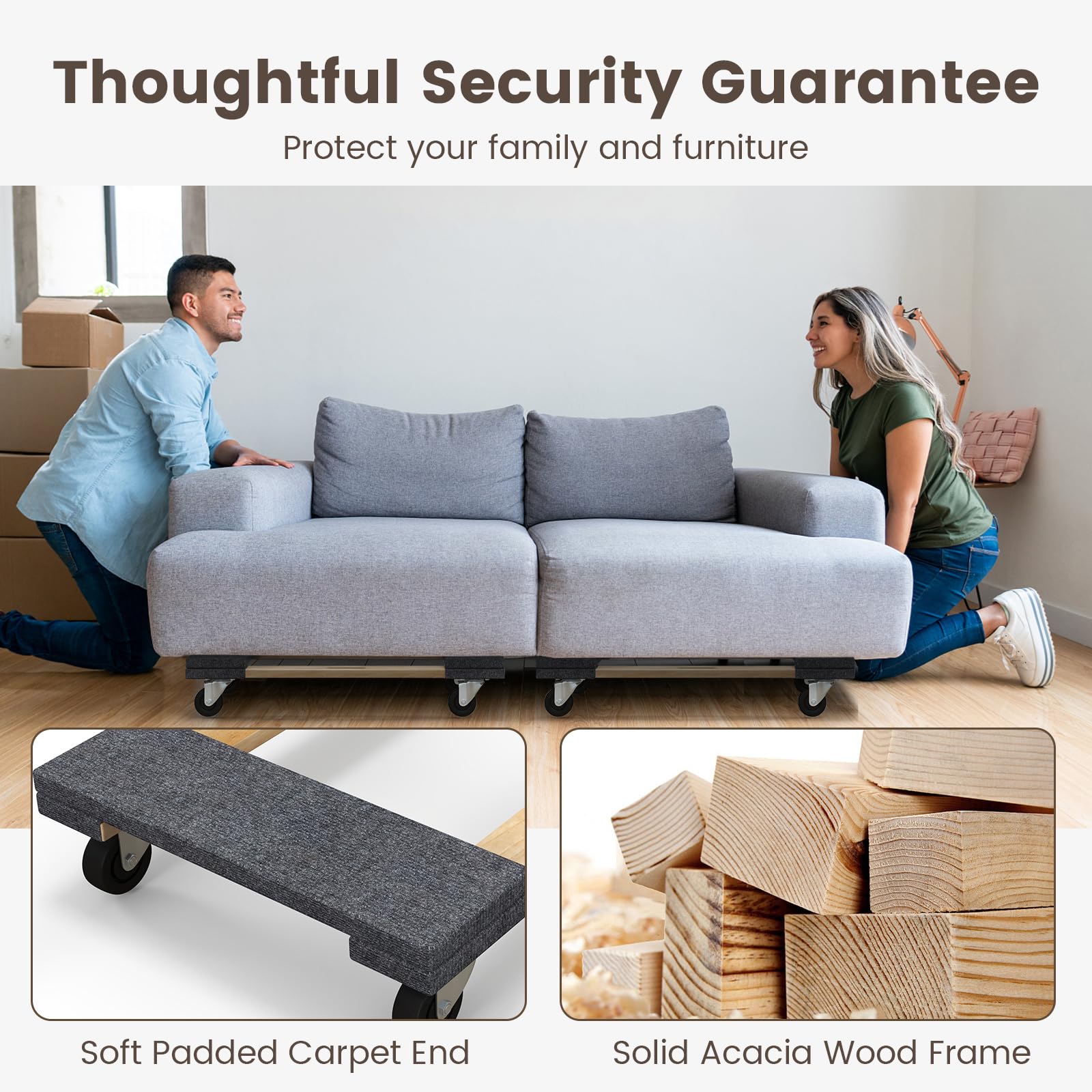 Goplus Furniture Moving Dolly, Heavy Duty Wood Rolling Mover with Wheels for Piano Couch Fridge Heavy Items, Securely Holds 1000 LBS (1 Pack with Handle)