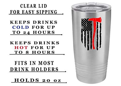 Rogue River Tactical Thin Red Line Tattered Axe Flag Firefighter 20 Oz. Travel Tumbler Mug Cup w/Lid Vacuum Insulated Fire Fighter Department FD Fireman Gift