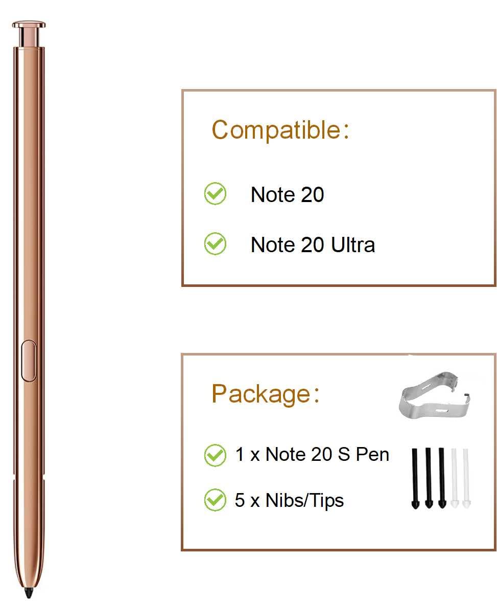 Note 20 Ultra S Pen (WithBluetooth) Replacement Stylus for Samsung Galaxy Note 20 & Note 20 Ultra All Versions Touch Pen with 5xTips/Nibs (Bronze)
