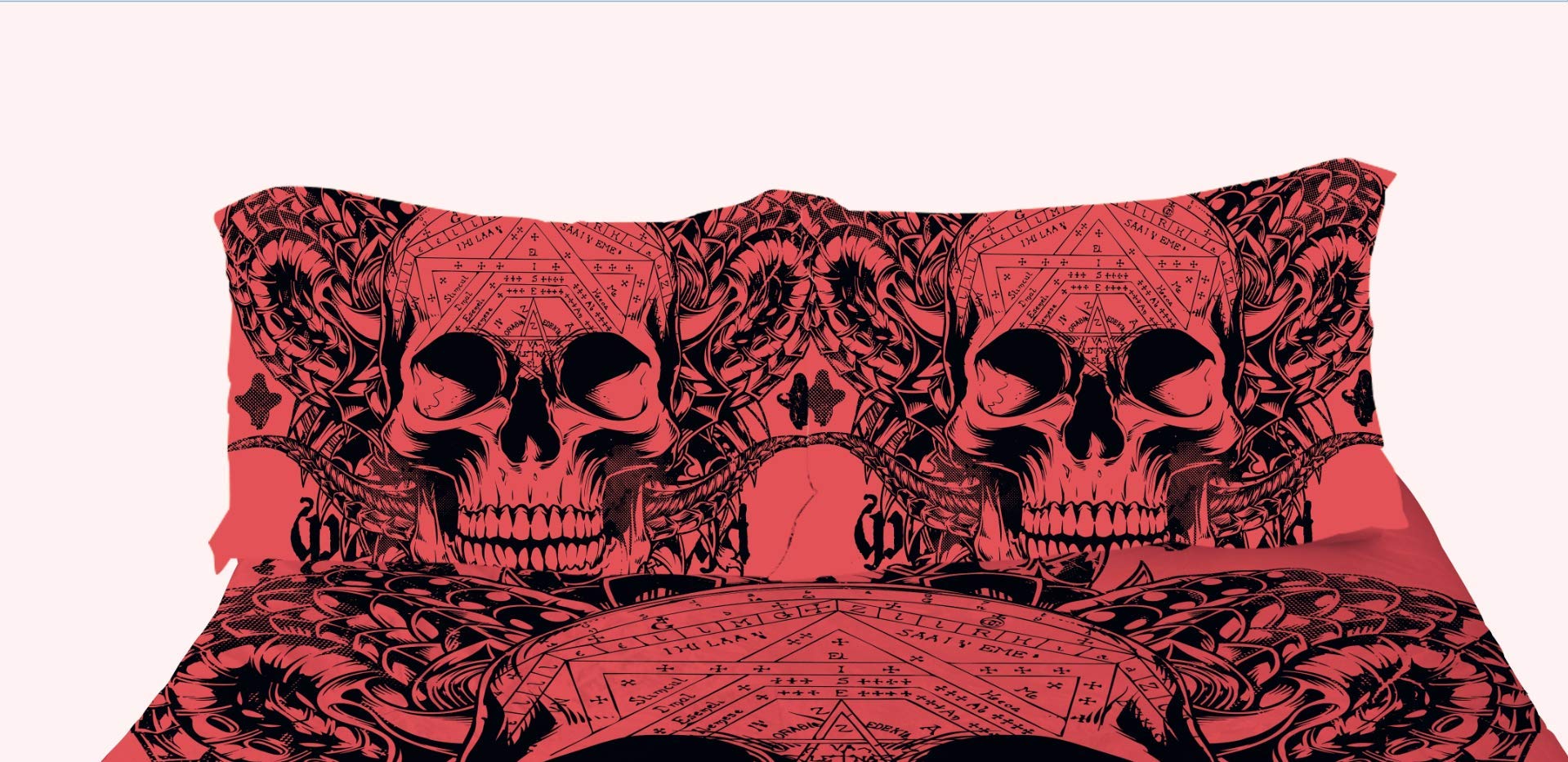 YSJANDFM Anole 3 Pcs Soft Luxury Youth 100% Polyester Shell Fully Reversible 3-Piece Modern Flower Skull Duvet Cover Set Queen Size Red No Comforter (Queen 3pcs)