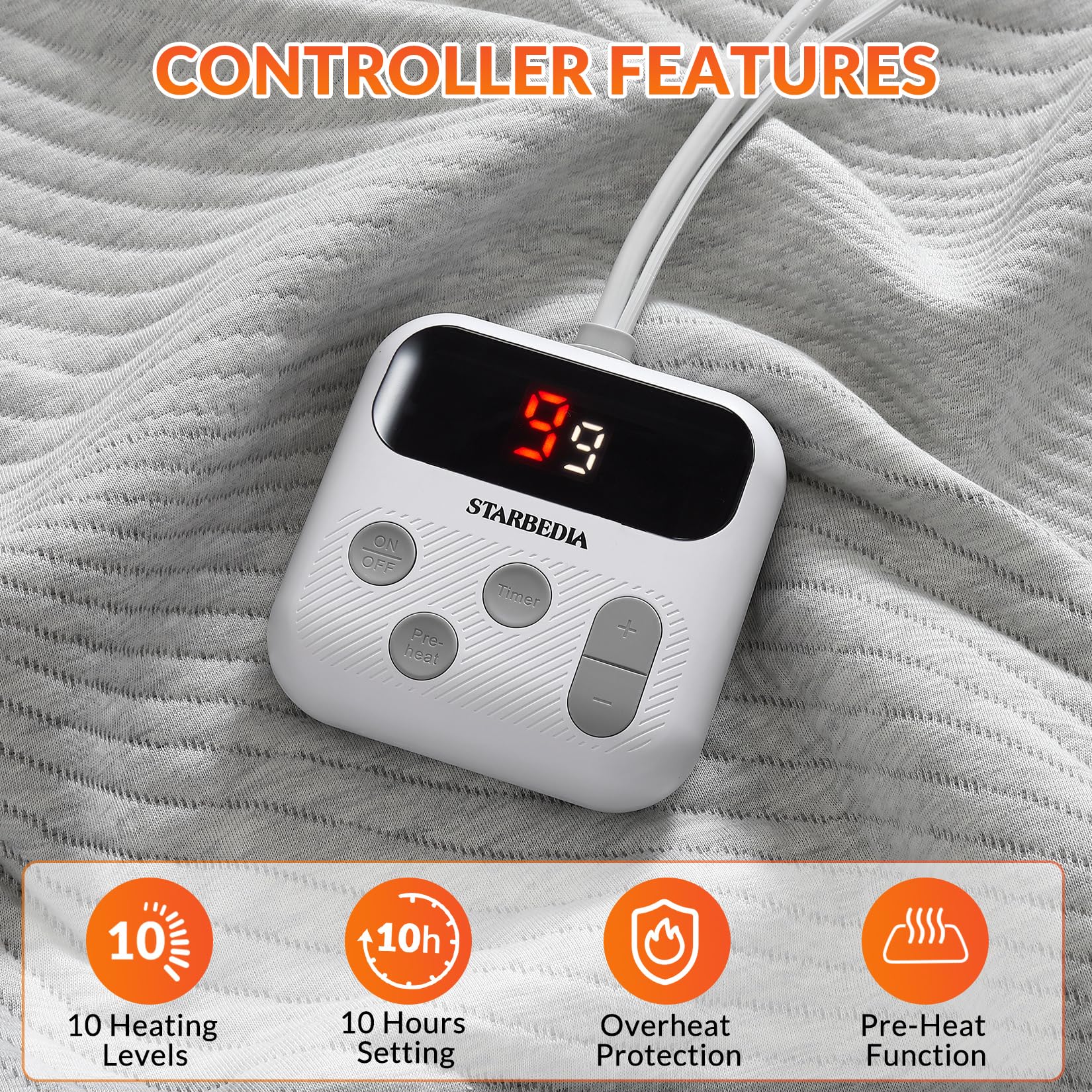 STARBEDIA Heated Mattress Pad Full Size, Soft Breathable Electric Mattress Pad with 10 Heat Settings & 10 Hours Auto Shut-Off, Deep Pocket Electric Heating Bed Warmer with Overheat Protection
