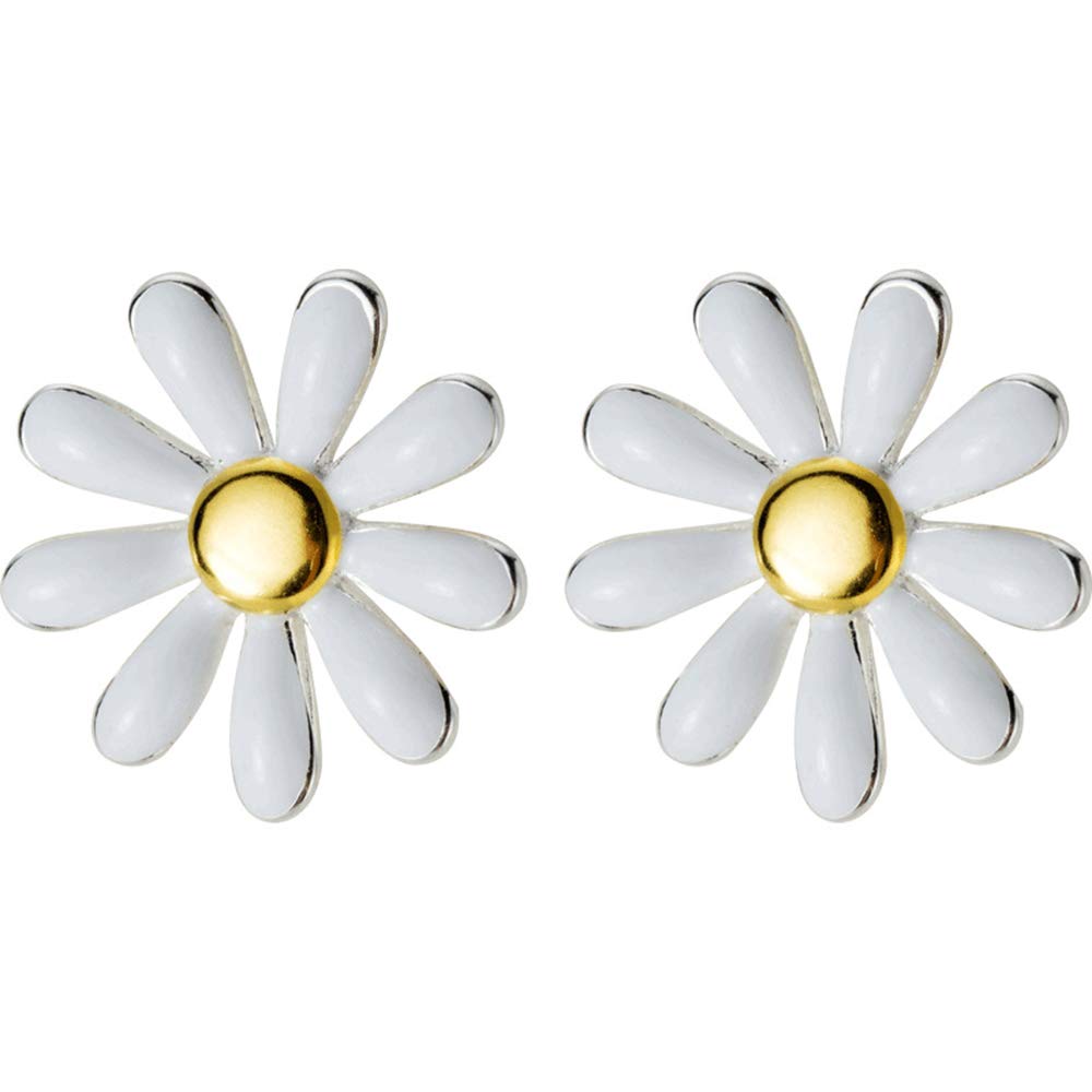 Flower Earring Stud, Mariafashion Sterling Silver Two-Tone White Daisy Flower Earrings Hypoallergenic Post Earrings for Women Girls Kids