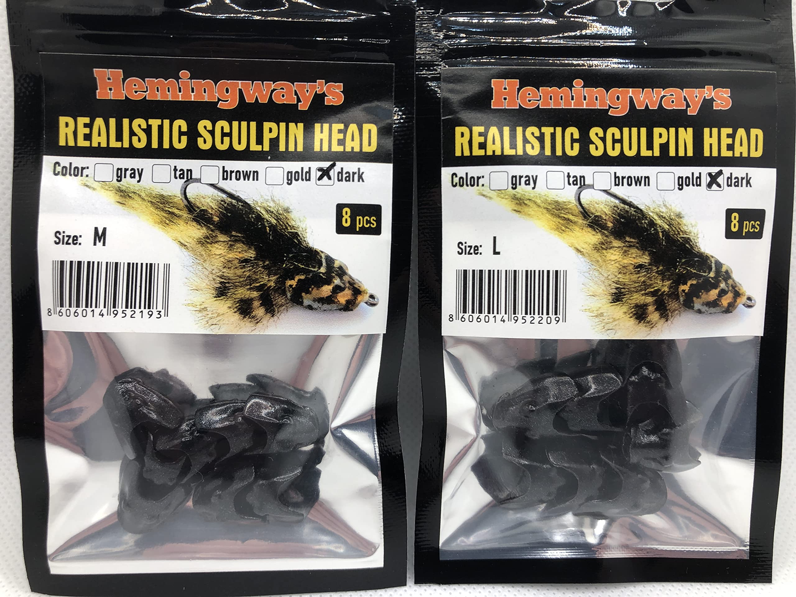 Hemingway's Realistic Black Sculpin Heads 2 Size Set for Fly Fishing (Medium, & Large)