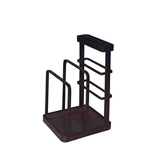 VANRA Metal Steel Cutting Board Holder Knife Block Kitchen Organizer Pantry Bakeware Rack Pan Pot Cover Lid Rack Stand with Draining Tray (Brown)