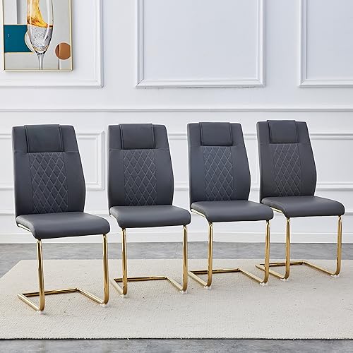 Gecheer Modern Dining Chairs, Dining Room Chairs, and Golden Leg Cushioned Chairs Artificial Leather, Suitable for Kitchens, Living Rrooms, Bedrooms, and Offices 4 Pieces Gray + PU Leather 2027A