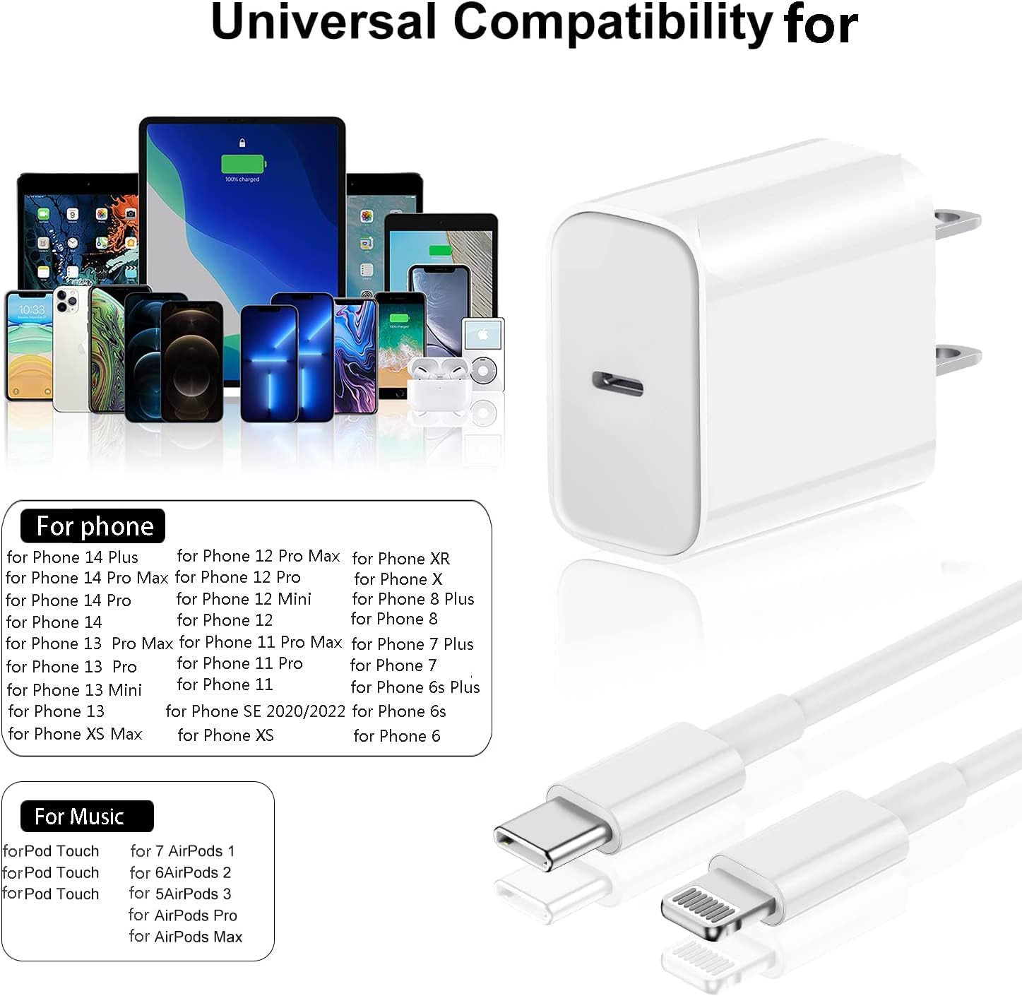 for hone14 13 12 11 Fast Charger Certified 20W PD USB C Wall Charger Block with Extra Long 6TF Type C to ightning Cable Compatible for Phone 14/14 Pro Max/13/13Pro Max/12/11Pro