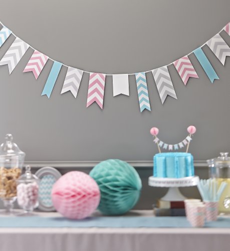 Ginger Ray Birthday Cake Bunting Topper with Flags Poms, Chevron Divine