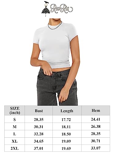 REORIA Women's Summer Casual Basic Mock Neck Short Sleeve Double Lined Going Out Trendy Y2K T Shirts Crop Tops Black X-Large