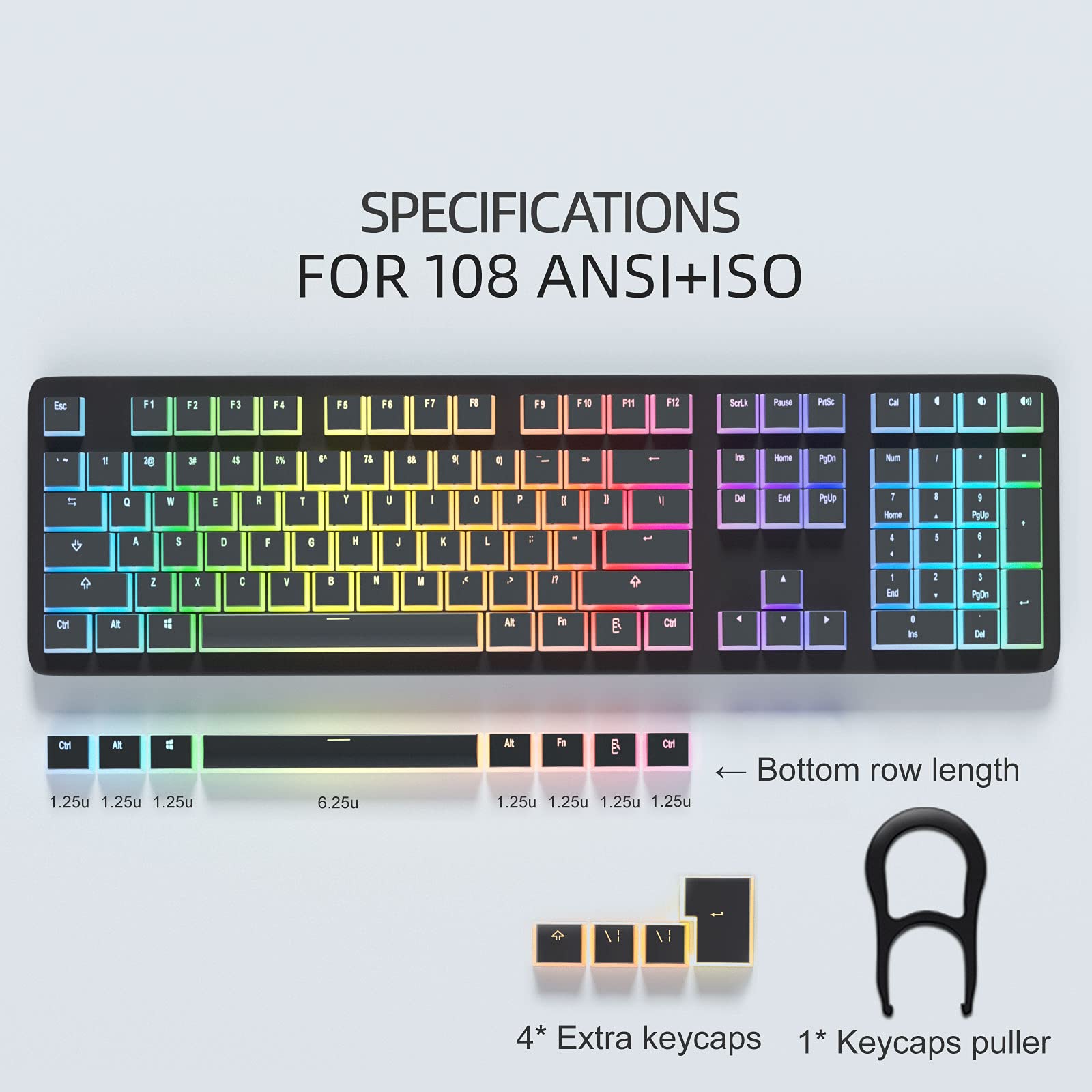 HUICCN PBT Keycaps Set - OEM Profile/US ANSI Layout - Double Shot Pudding Keycaps Set - with Puller - for Mechanical Keyboard (Black, 112 Keys)