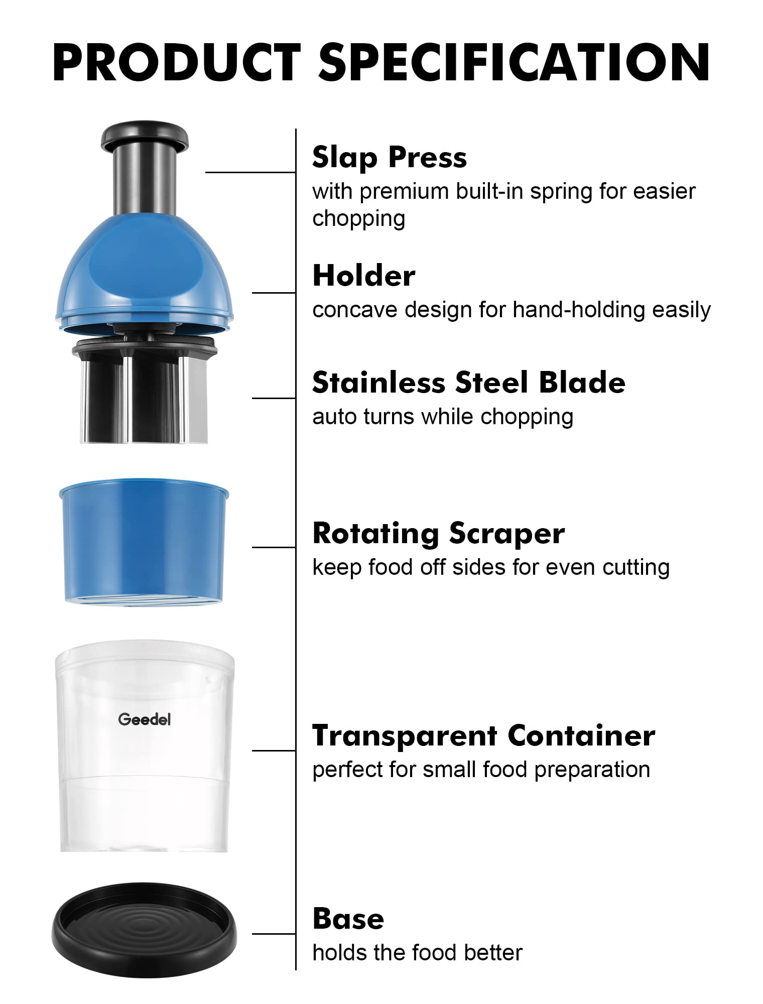 Geedel Food Chopper, Easy to Clean Manual Hand Vegetable Chopper Dicer, Dishwasher Safe Slap Onion Chopper for Veggies Onions Garlic Nuts Salads