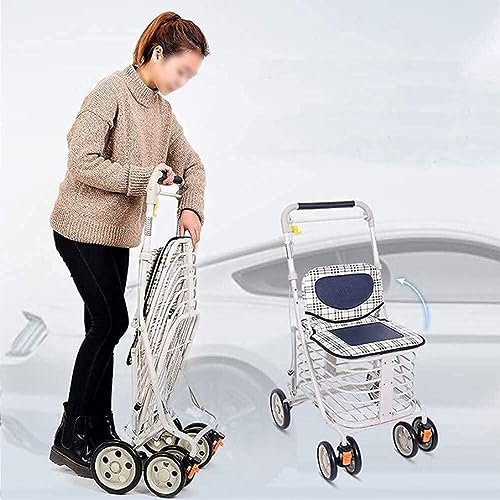 Folding Shopping Cart, Self-Propelled Elderly Shopping Trolley Olding Walker with Wheel Handrail Height Adjustable Walkers Grocery Utility Carts
