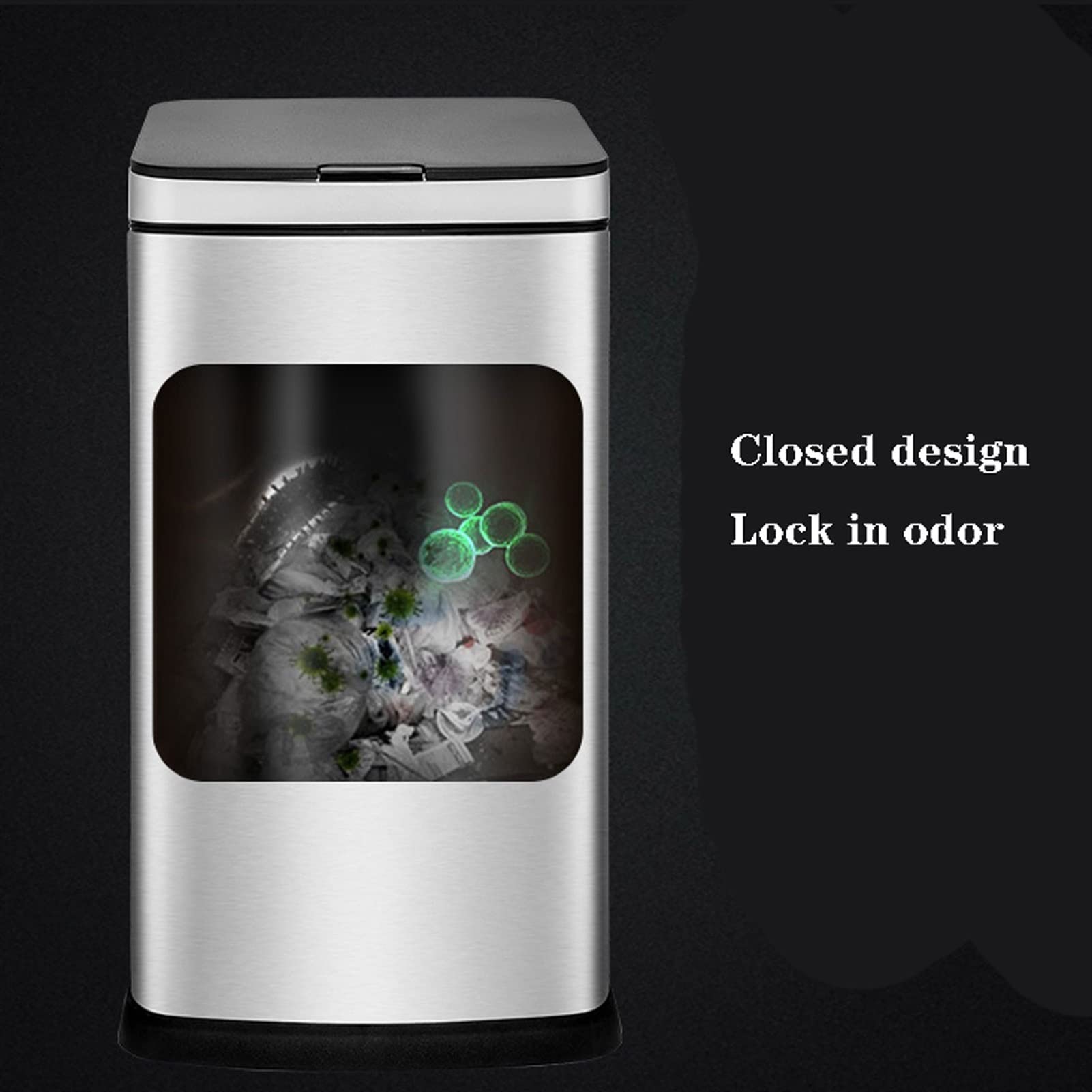 Garbage Recycling Bin Smart Home Electric Trash Cans Square Kitchen Trash Can with Lid Stainless Steel Induction Trash Can for Living Room Bathroom, 5 Colors Kitchen Trash Can (Black 15L)