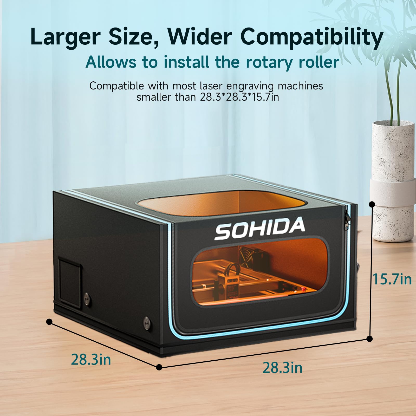 Laser Engraver Enclosure with Removable Bottom Bracket, Dust&Smoke Proof Laser Cutting Enclosure Tent with LED Strip, Fan and Pipe for Engraving Work