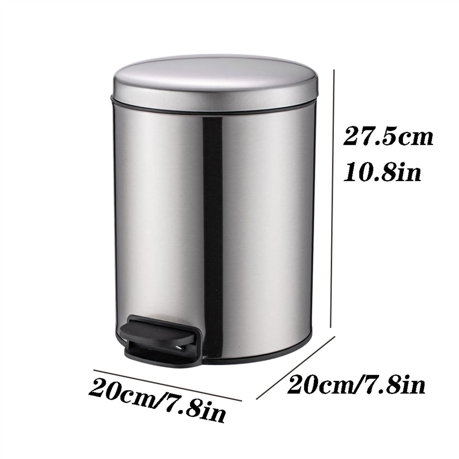Garbage Recycling Bin Stainless Steel Round Trash Can Living Room Kitchen Trash Can Foot-Operated Household Trash Can, 5L/7L/12L Kitchen Trash Can ()