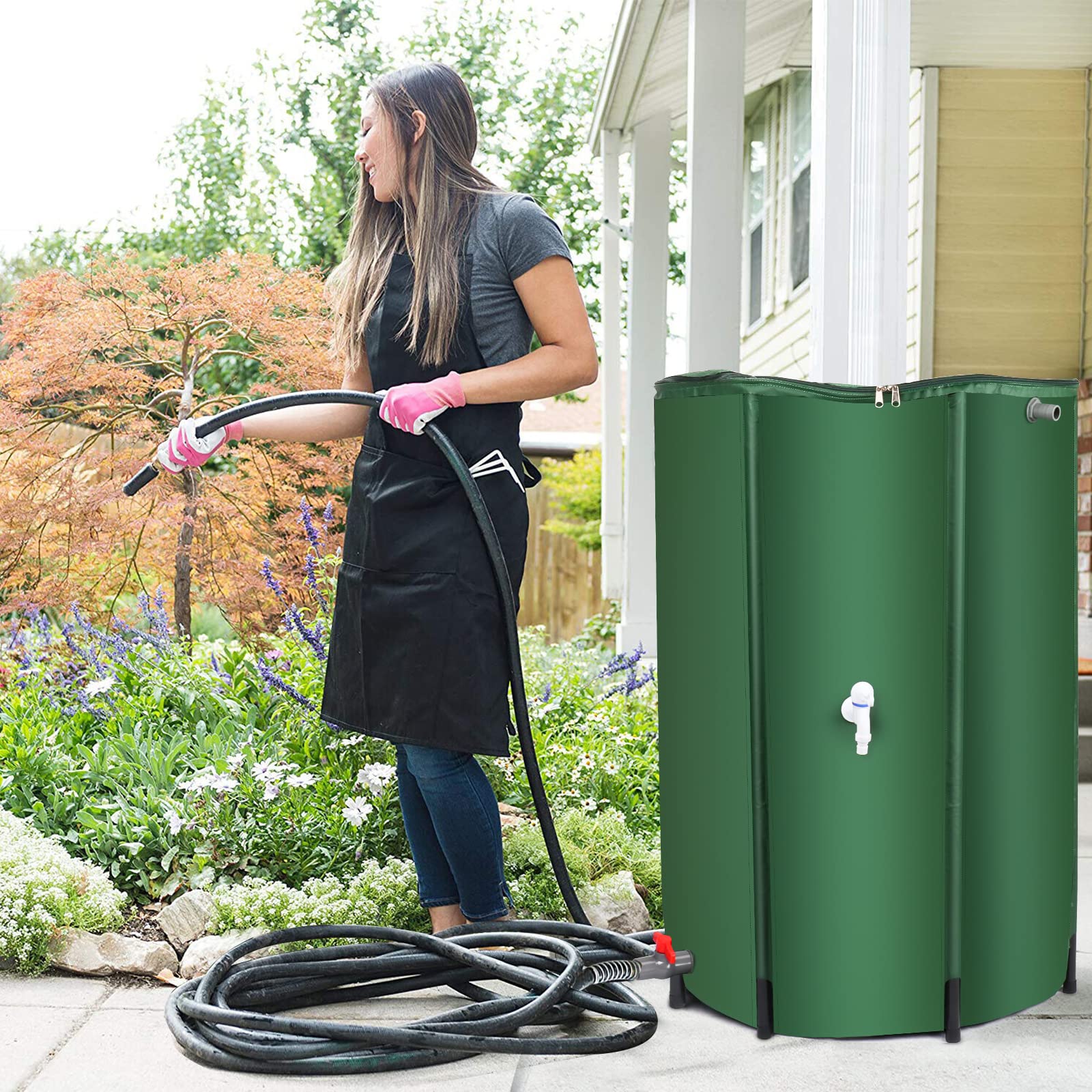 Fulgutonit 100 Gallon Rain Barrel, 100 Gal Gutter Rain Water Collection Barrel w/ 3/4" Shut Off Ball Valve, Faucet & Overflow, Collapsable Anti-Corruption PVC