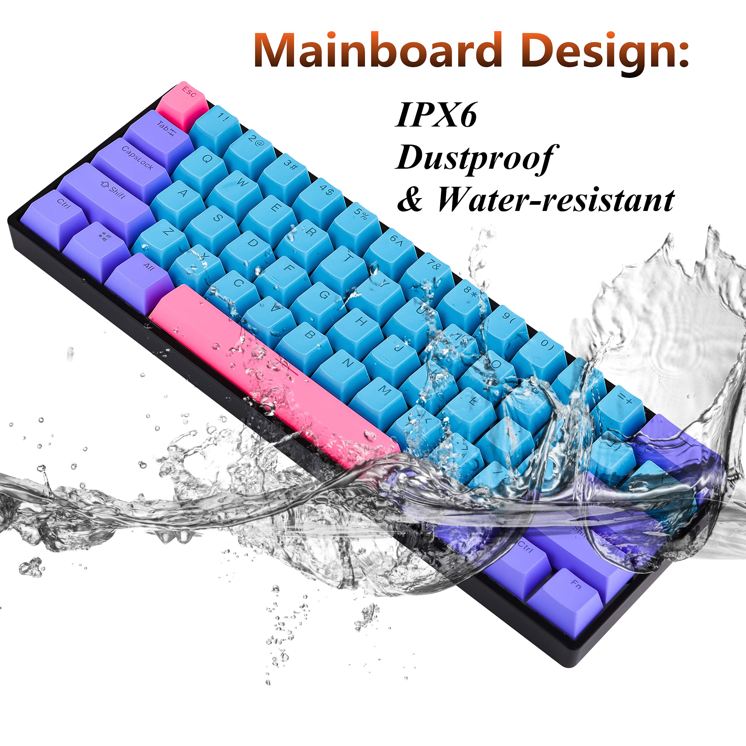 Guffercty kred GK61 60% Wireless Bluetooth Mechanical Gaming Keyboard 60 Percent with hot swappable Red Switches RGB Backlit for Windows/Mac/Android (Gateron Optical Red, Joker)