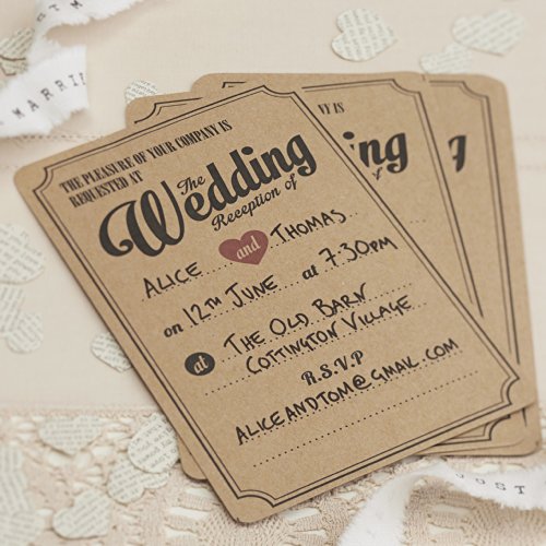 Ginger Ray Vintage Affair Evening Wedding Reception Kraft Wedding Invitations (10 Pack), Brown (AF-649)