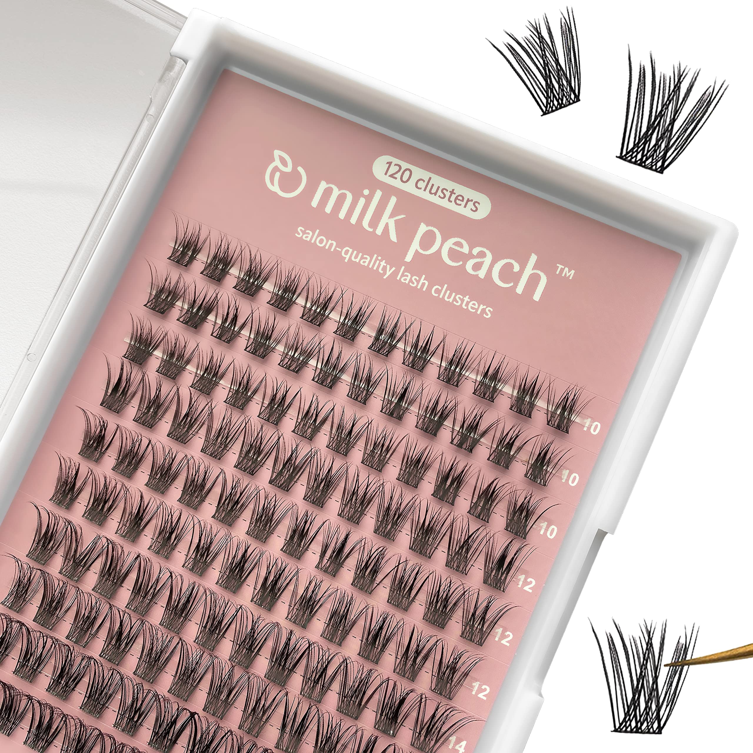 Lash Clusters At-Home Lash Extensions / 10-16mm C-Curl Natural Glam / 120 Clusters/Ultra Thin Band/milk peach™ / Segment Individual Cluster Lashes Soft Fluffy/DIY Salon-Quality Volume