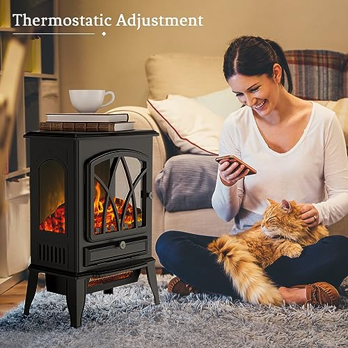 ZIONHEAT 3D Infrared Heating Electric Fireplace Stove, Freestanding Fireplace Heater, Adjustable Brightness and Heating, Overheating Protection System, 1000w/1500w