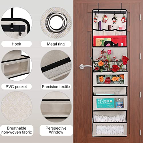 VICTORICH Super Convenient Sturdy Door Over Hanging Organizer, Behind The Door Storage Organizer with Hook and Large Clear Windows, Hanging Wall File Organizer (1 Pack A-Silk-Beige)