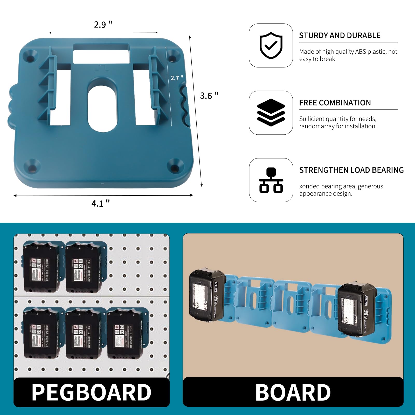ToolValtz 5 Pack Battery Holder Mount for18V Battery Fit for BL1860 BL1850 BL1840 BL1830,Battery Store and Display for Warehouse, Factory, Truck, Workshop