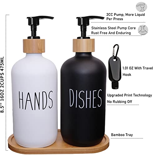 VICUKIE Dish Soap Dispenser, Contains Glass Hand Soap Dispenser and Dish Soap Dispenser, Kitchen Soap Dispenser Set, Matte Black and White, Farmhouse Kitchen Decor,Newly Updated (Black and White)