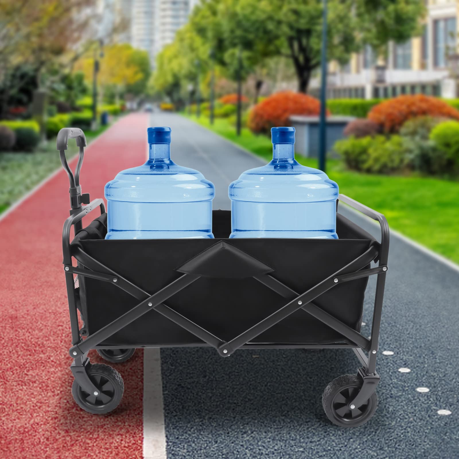 Folding Wagon Cart, Large Capacity Foldable Beach Wagon with Wheels, Portable Heavy Duty Collapsible Wagon Camping Sports Shopping Utility Cart