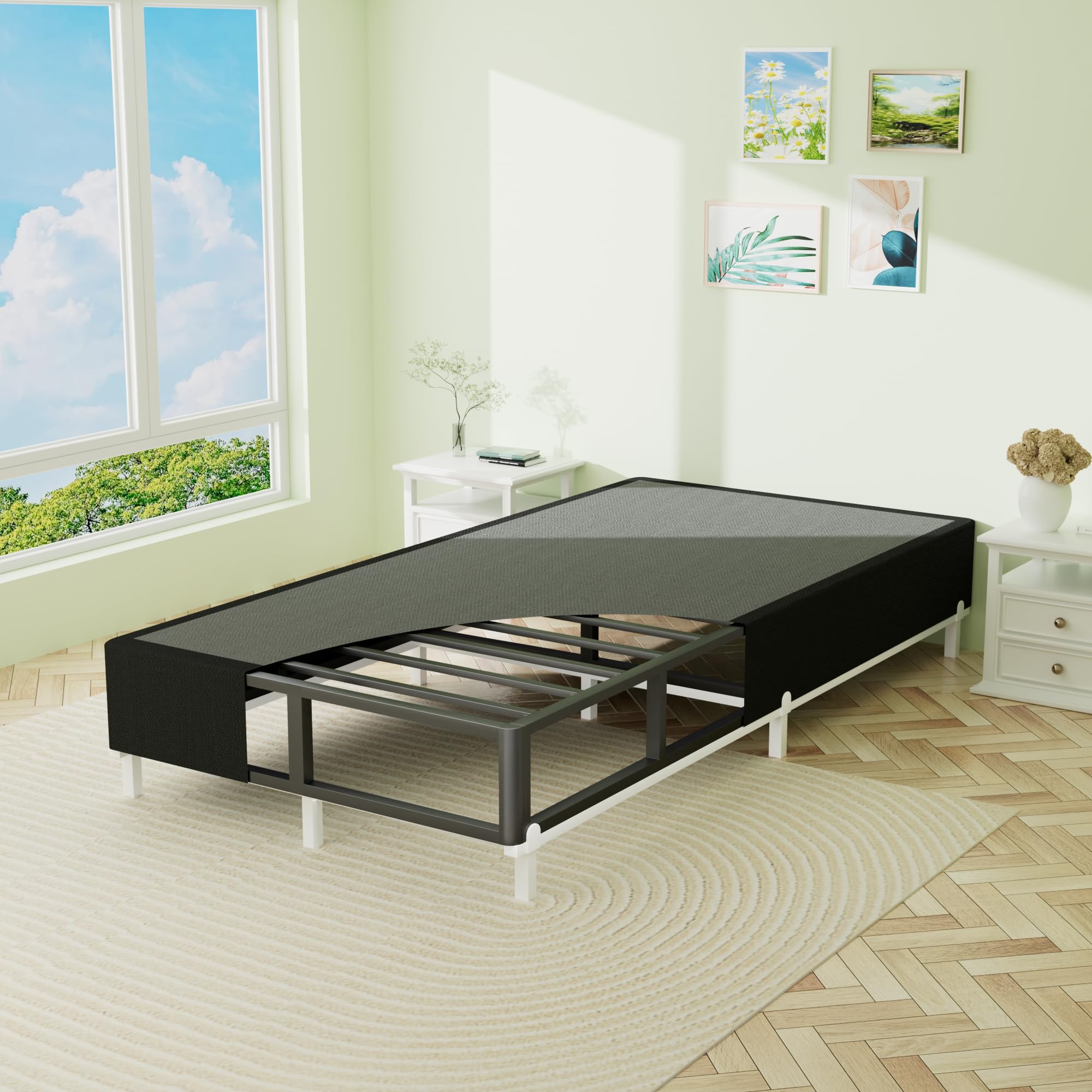 Twin Box Spring, 10 inch Box Spring for Twin Bed, Heavy Duty Metal Bed Frame with Fabric Cover, 3000lbs Max Weight Capacity Bed Base Mattress Foundation, Easy Assembly, Noise Free, Black
