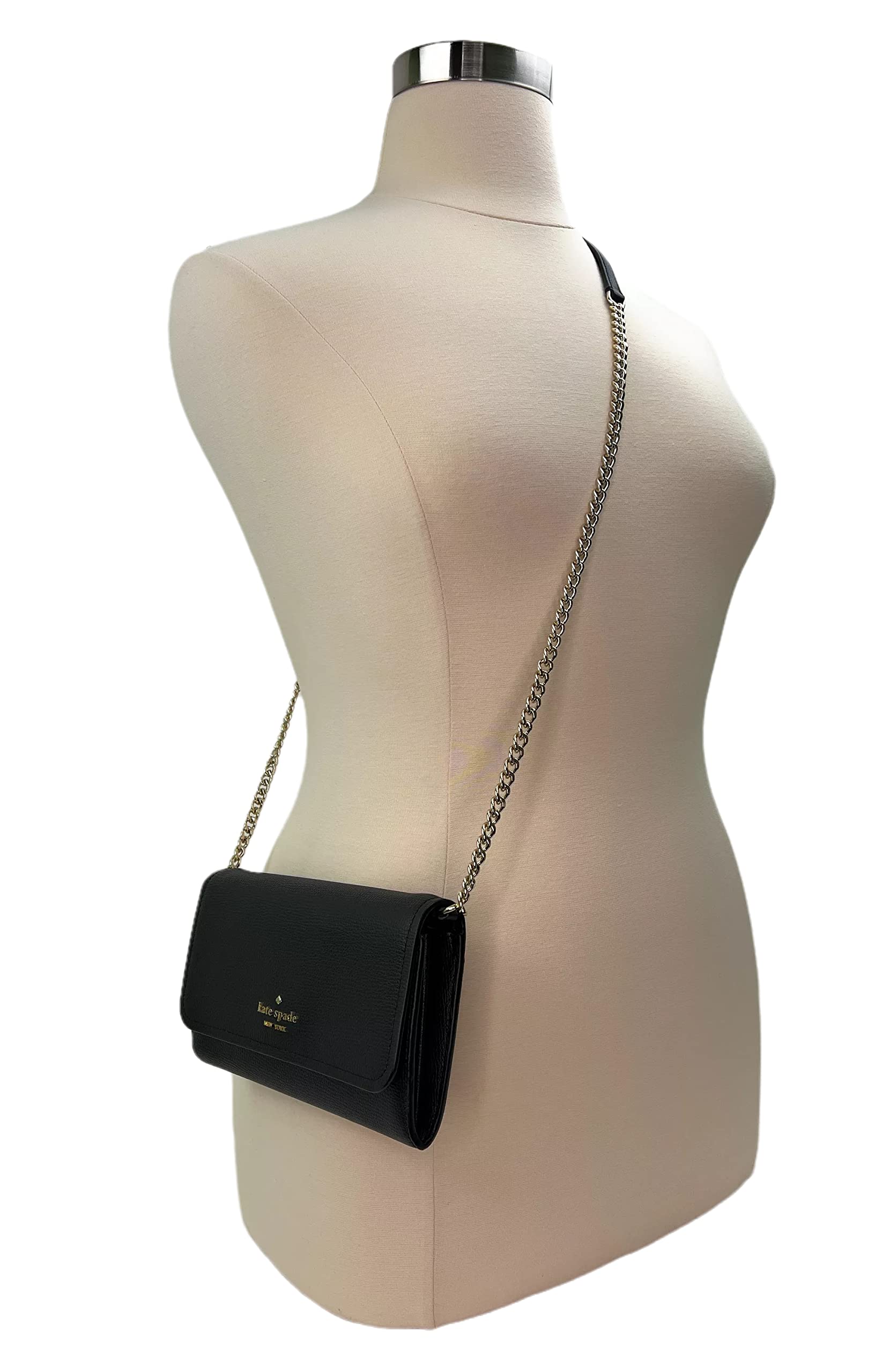 Kate Spade New York Refined Grain Leather Chain Wallet Crossbody Bag (Black)