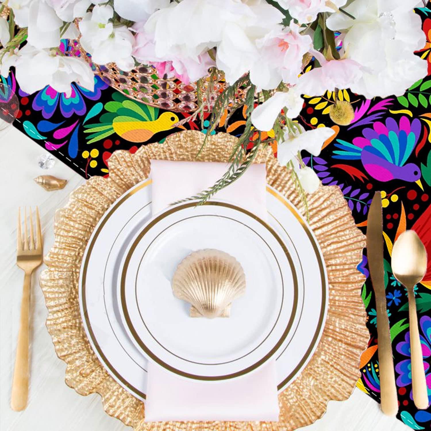 FUHSY Mexican Fiesta Table Runner Floral Linen Table Runner 13 x 72 Inch Dia De Los Muertos Decor Cinco De Mayo Mexican Theme Party Table Decorations Day of The Dead Serape Dinner Table Cloth Runner