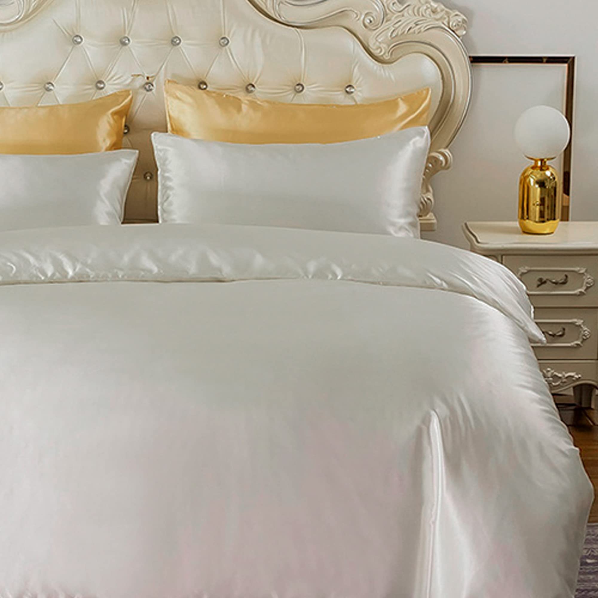 Vagasi White Duvet Cover Set King Size 3 Pieces - Comforter Cover Super Soft with 2 Pillow Shams - Satin Bedding Set Breathable & Smooth with Zipper Closure