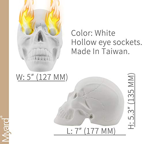 Myard Hollow Eye Sockets Human Skull Fire Gas Log for NG, LP Wood Fireplace, Firepit, Campfire, Home Decor, BBQ (Qty 1, Black)