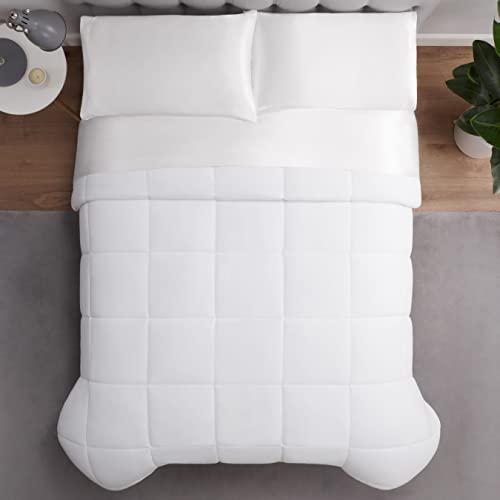 Serta ComfortSure Down Alternative Comforter, Soft Box Stitched Duvet Insert, Quilted Queen Comforter with 4 Corner Tabs, All Season Bedding, White