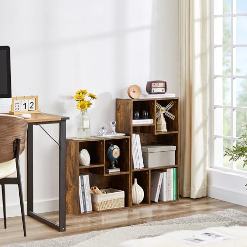 VECELO Wide 8-Cube Wood Organizer Bookcase Sets, Fits Tallest Hardcovers, 3-Tier Customized Storage Display Shelf, Free Standing for Living Room, Bedroom, Kids Room, Office, Brown