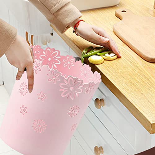 Round Trash Can Plastic Hollow Waste Paper Bin Flower Lace Rubbish Basket for Office Plastic Trash Can, Round Waste Bin, Rubbish Bin for Kitchen, Hollow Rubbish Basket, Flower Lace Garbage Can