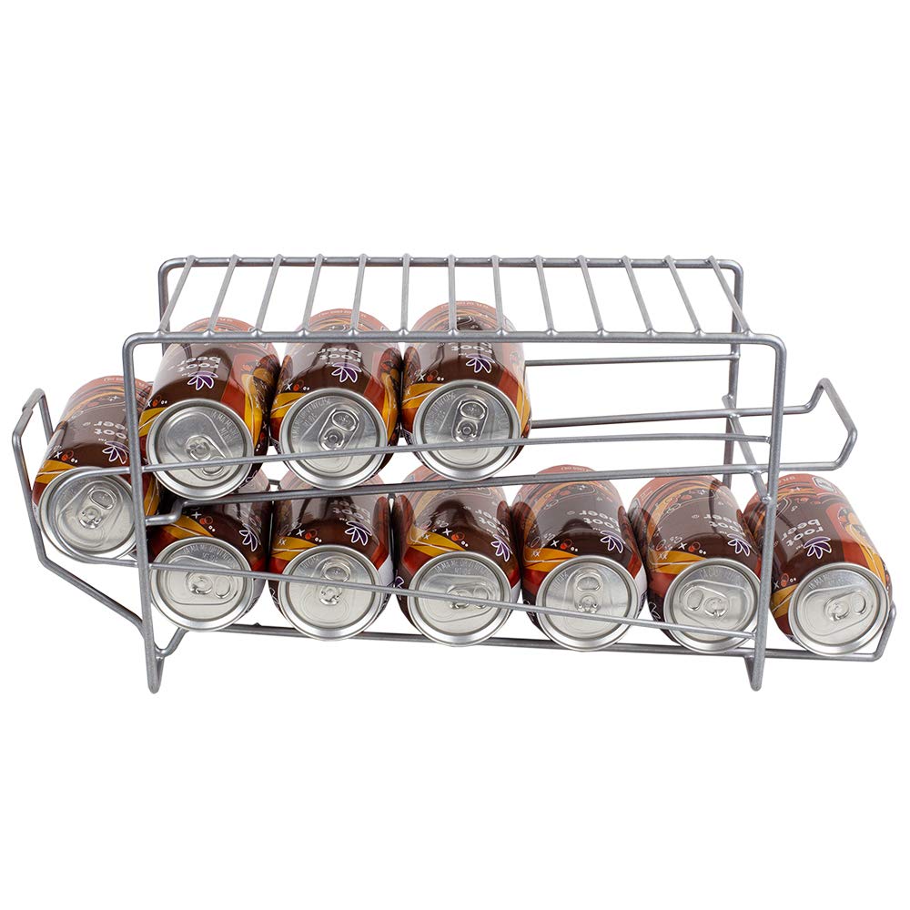 Home Basics Vinyl Coated Steel Can Dispenser Stackable Front Loading Can Rack, Cans Organizer Holder for Fridge, Kitchen Pantry, Refrigerator (SILVER, 2)
