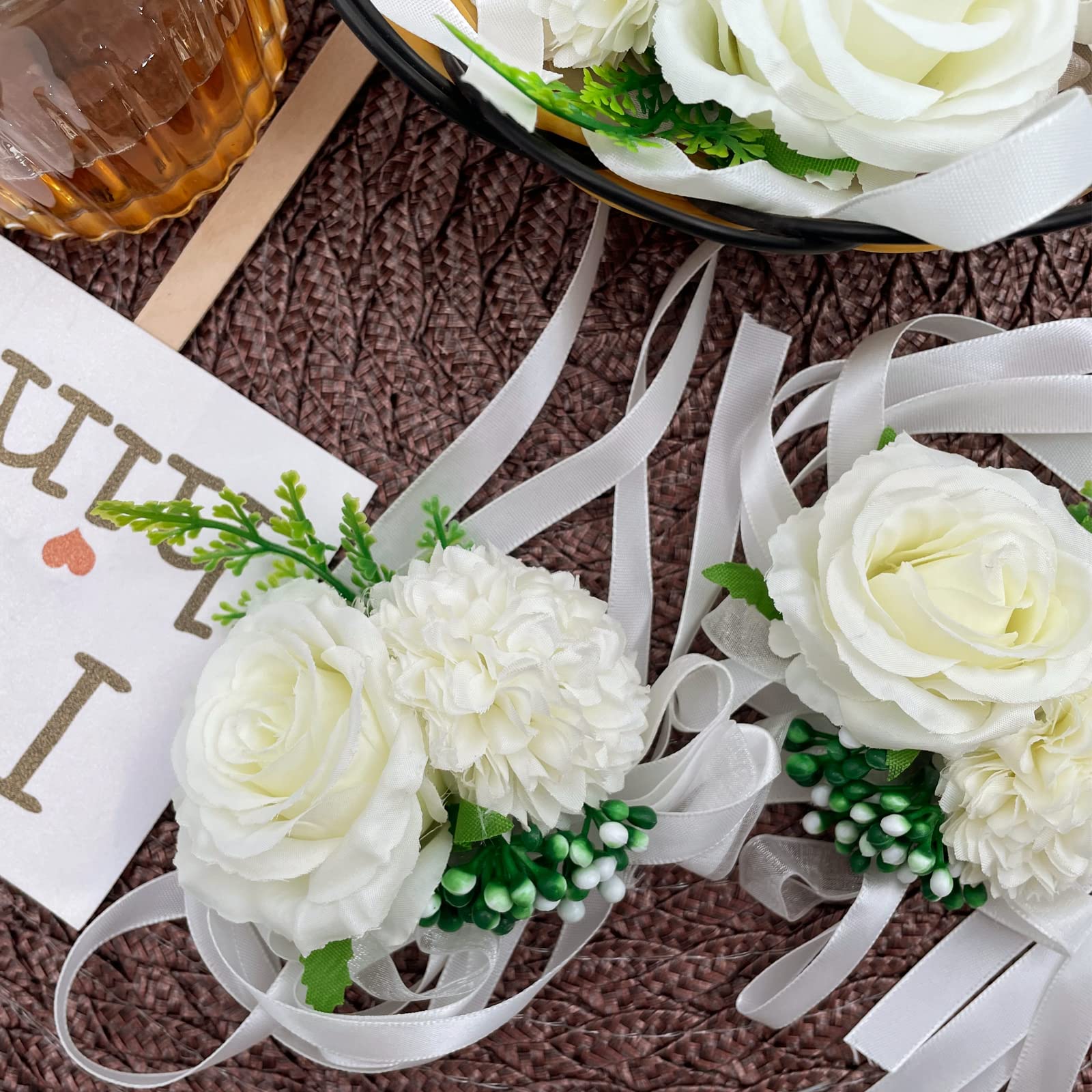 Zalaxt 6 pcs Artificial Flowers Bridesmaid Wrist Corsage Bracelet Set, Corsage Wristlet for Wedding Party Prom Decoration