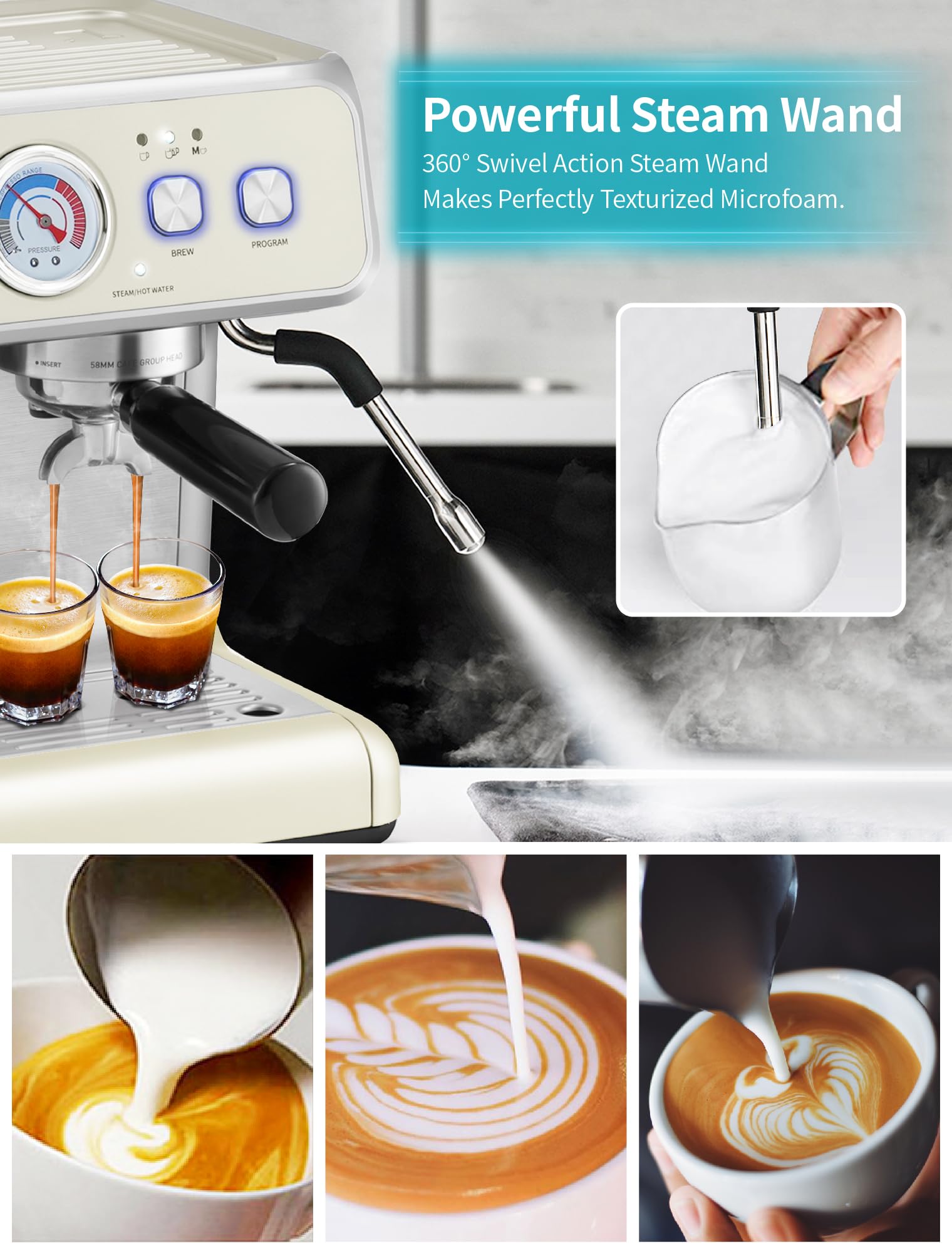 Gevi Espresso Machine & Coffee Maker - 20Bar Semi Automatic Espresso Machine With Grinder & Steam Wand – All in One Espresso Maker & Latte Machine for Home Dual Heating System
