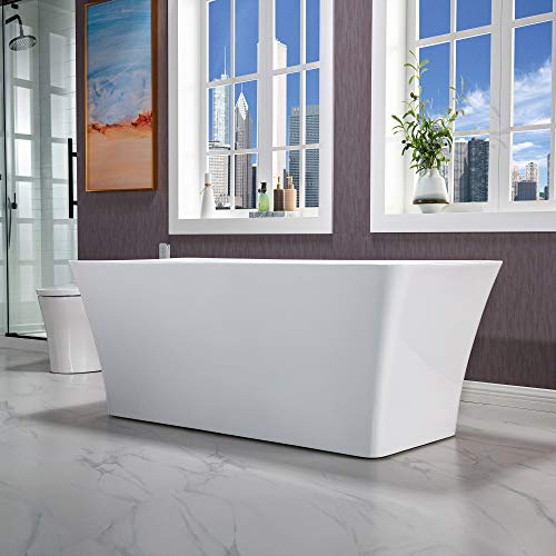 WOODBRIDGE 59"Freestanding White Acylic Soaking Bathtub with Drain Kit and Floor Mount Tub Filler in ORB,BTA1509 -ORB-Drain &O+F0010ORBVT