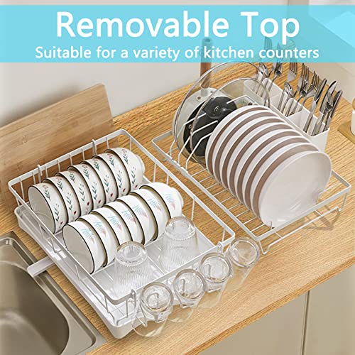 ParkNbuy Dish Drying Rack,2-Tier Detachable Dish Racks for Kitchen Counter,Large Capacity Dish Drying Rack Drainboard Set with Utensil Pots Holder and Cutting Board Holder White
