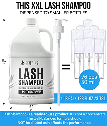 STACY LASH Eyelash Extension Shampoo 1US Gal & 100 Pairs Set Under Eye Gel Pads/Eyelid Foaming Cleanser/Safe Makeup & Mascara Remover/Lint Free Patches/Professional Supplies and Beauty Tools