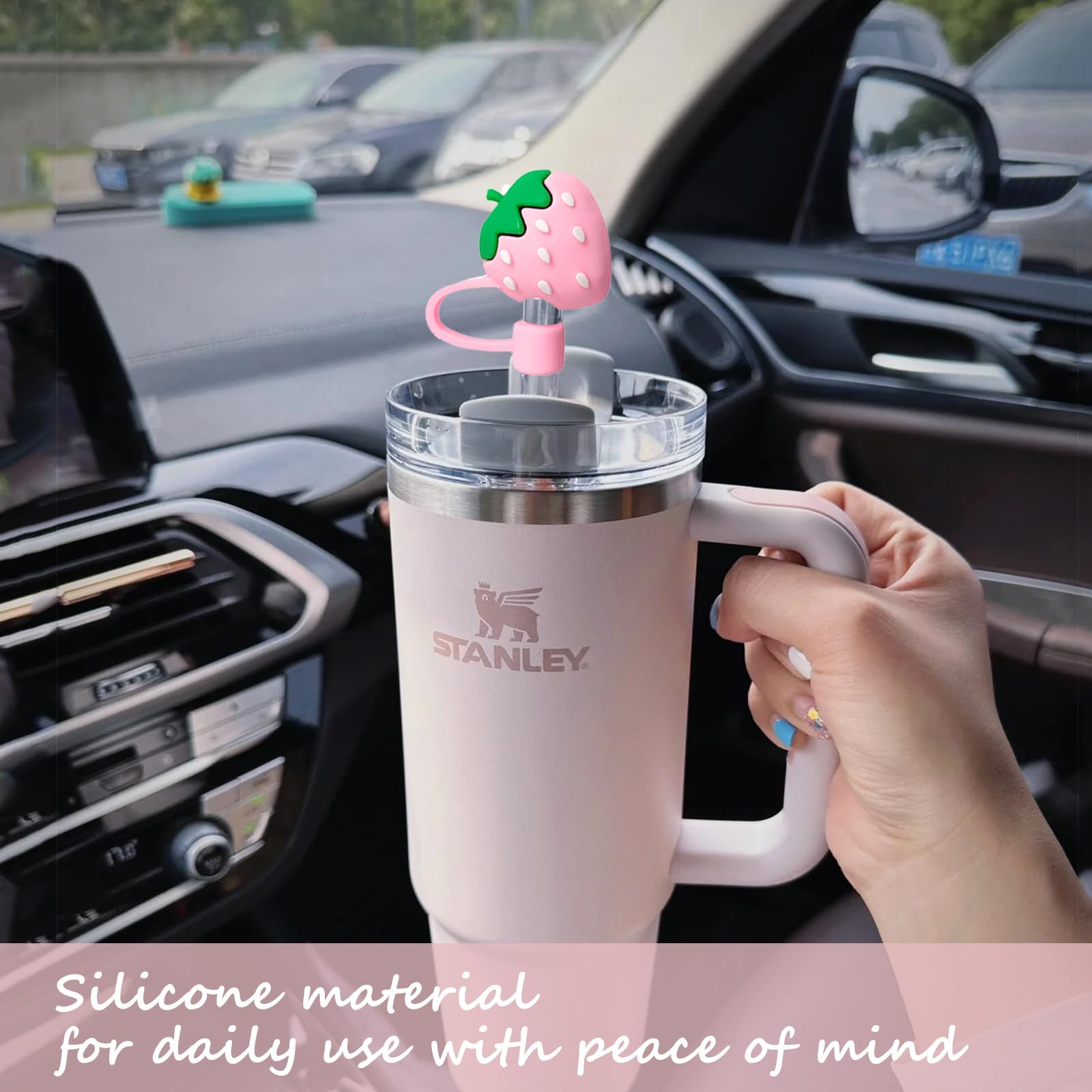 GAISHION 8Pcs Straw Covers Cap Toppers Tips Compatible with Stanley 40/30 oz Tumbler Cups,Reusable Cute Silicone Straw Lids Protectors for 0.4 in/10mm Stanley Cups Straws Accessories(8PCS)