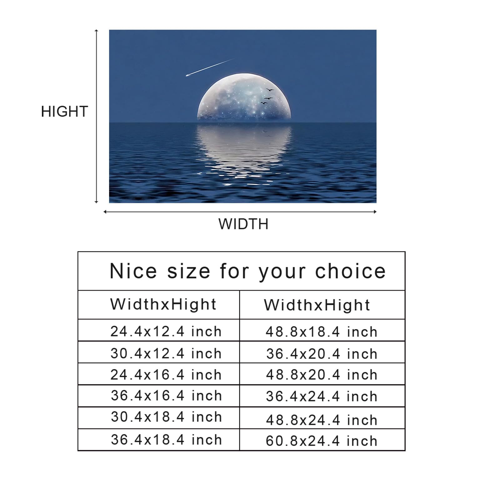 Full Moon Aquarium Background, Durable PVC Adhesive Backdrop Aquarium Poster Fish Tank Backgrounds Decorative Paper 24.4x60.8inch, Blue Ocean Waves Seabirds