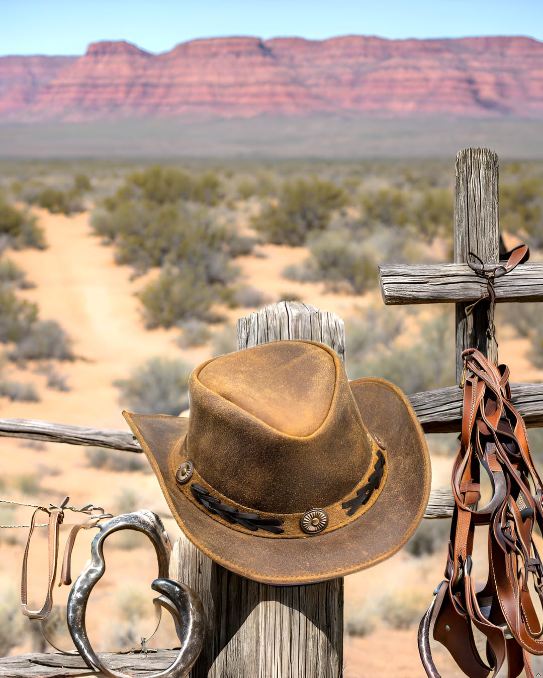 HADZAM Leather Cowboy hat Shapeable into Outback hat, Australian Hats for Men & Women (US, Alpha, Large, Brown)