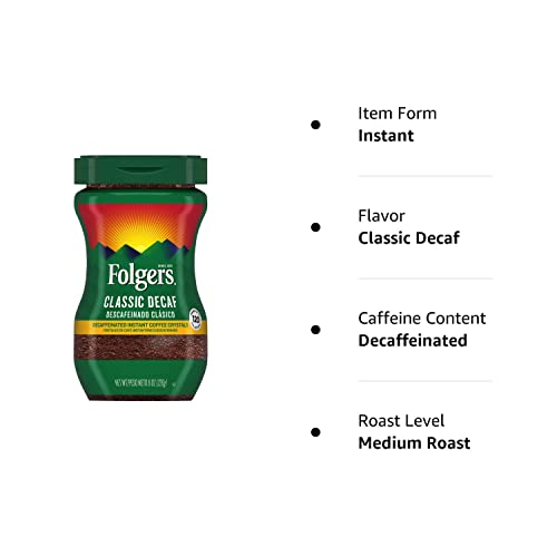 Folgers Classic Decaf Decaffeinated Instant Coffee Crystals, 8 Ounces