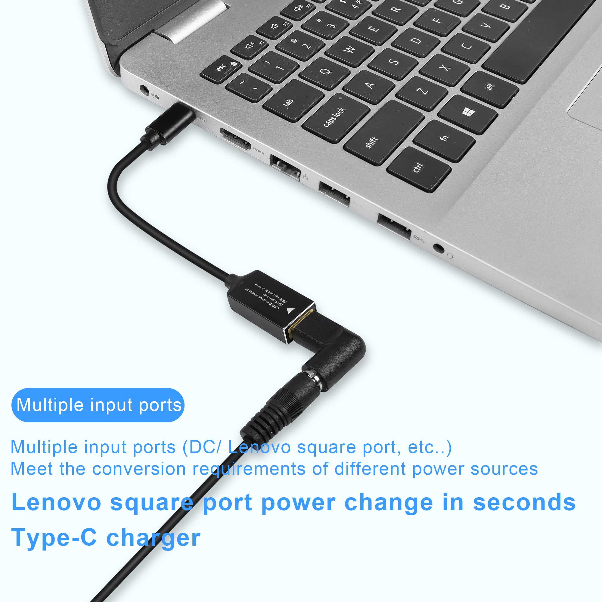 GINTOOYUN PD65W Lenovo Square Mouth to USB-C Charging Cable Lenovo Square Mouth to Type-C Charger Power Adapter Cable for Laptops,Mobile Phones,Tablets, Rechargeables,etc(7Inch)(Lenovo Square Mouth)