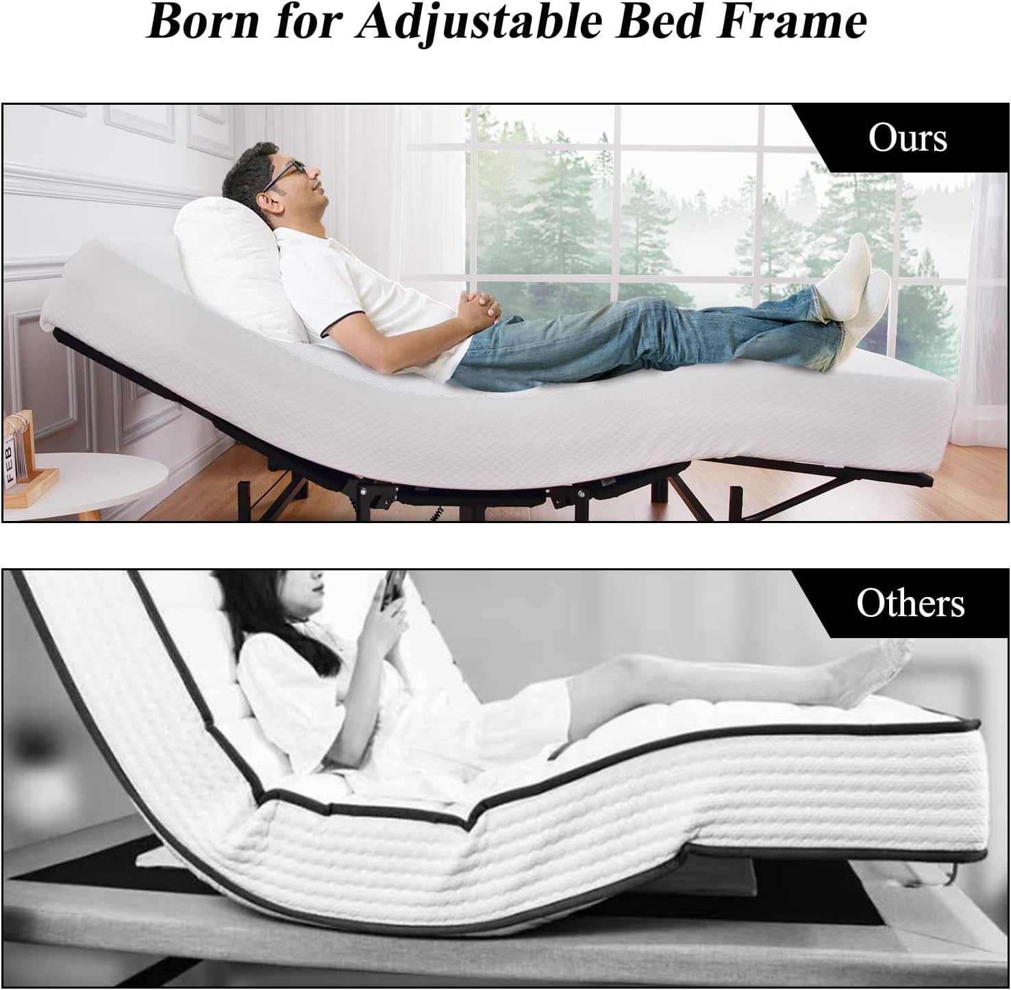 Towallmark Full Mattress, 8 Inch Mattress King, Dual Layers Memory Foam Mattress, Convoluted Foam Mattress for Adjustable Bed Frame,CertiPUR-US Certified, Medium Feel